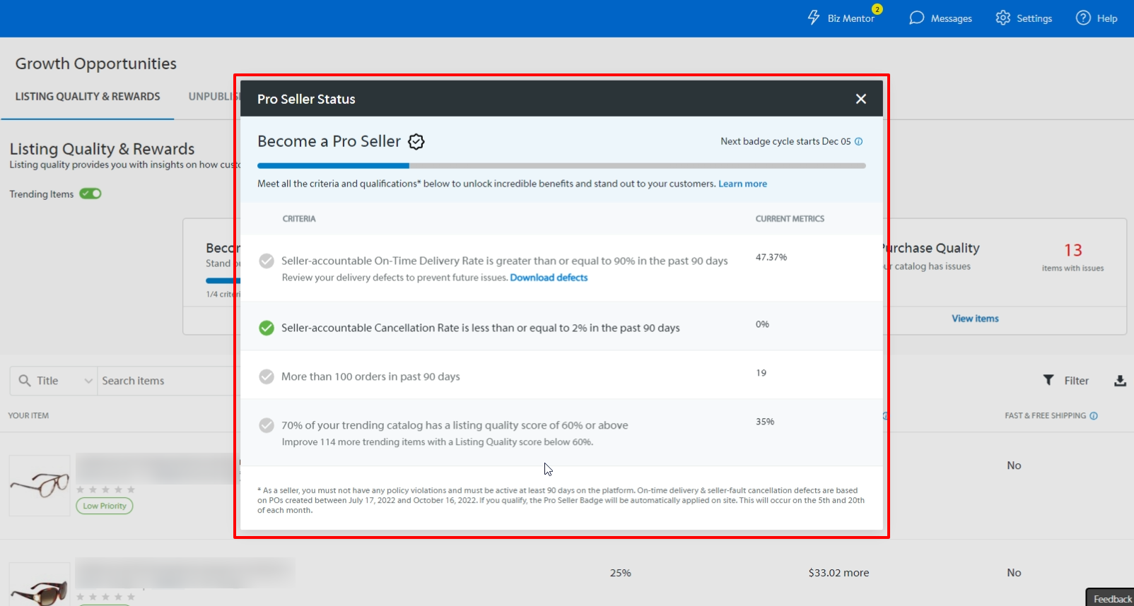 Pro Seller Badge Criteria Update