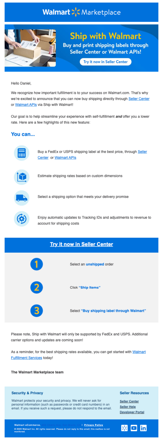 Walmart US sellers can now print shipping labels via the Seller Center ...